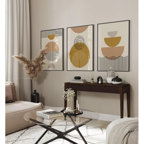 Set Of 3 Abstract Geometric Wall Art Prints, Mid Century Modern Arches ...