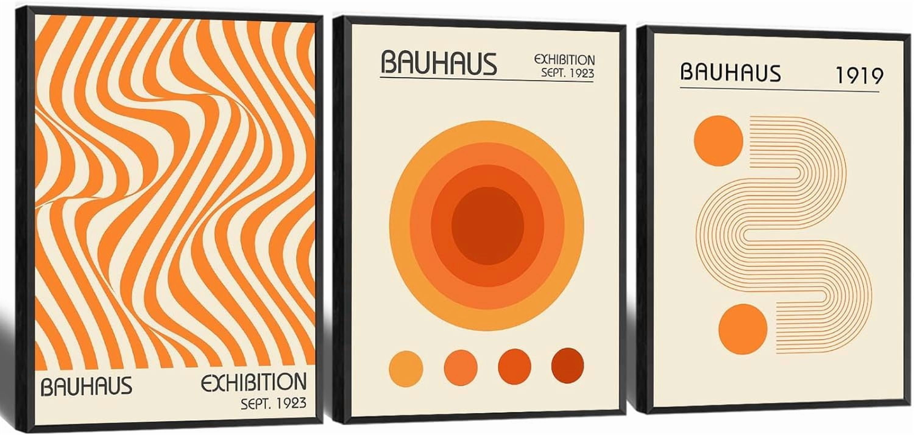 Set Of 3 Blue Bauhaus Line Art Canvas Prints - Retro 1919-1923 Abstract ...