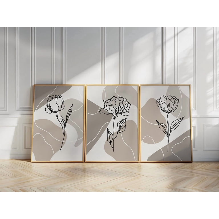 Set Of 3 Boho Floral Wall Art Prints, Abstract, Botanical Bedroom And ...