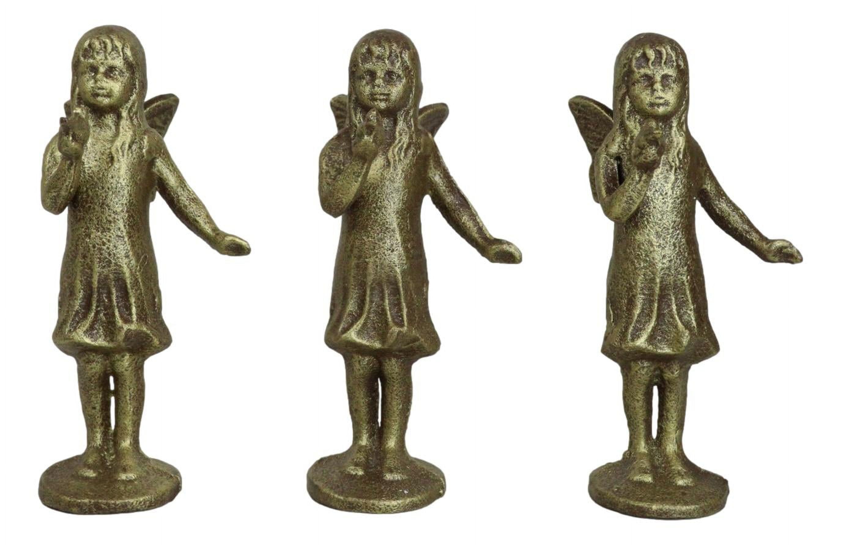 Set Of 3 Cast Iron Rustic Enchanted Fantasy Girl Fairy Pixie With Bird ...