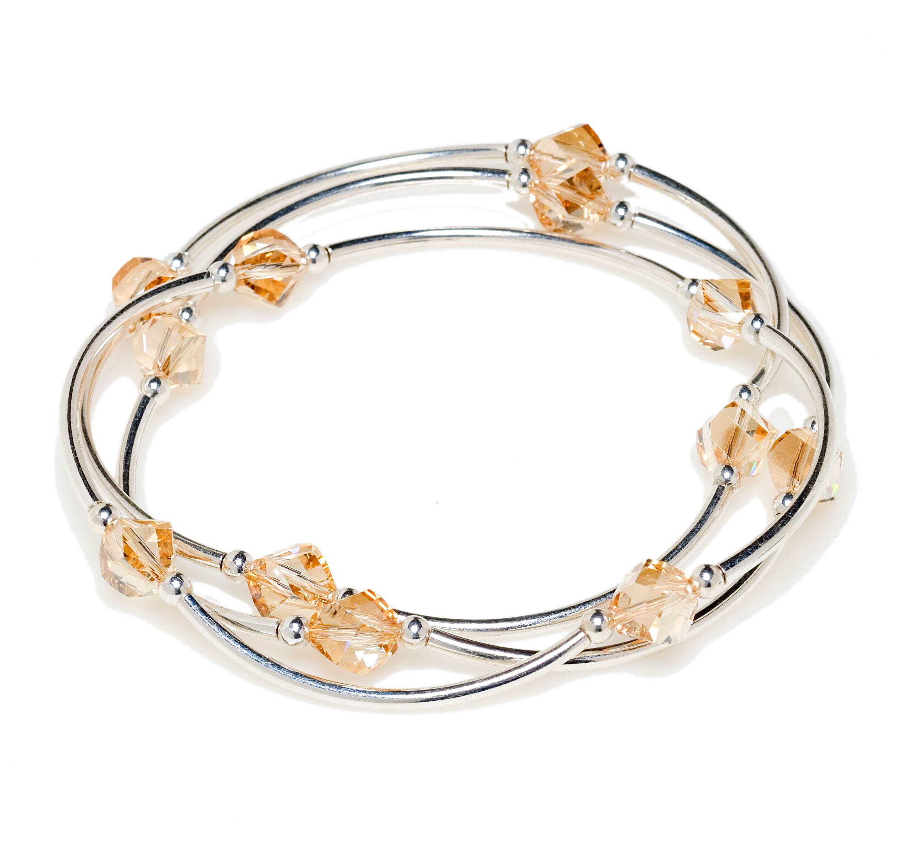 Set Of 3 Champagne Swarovski Crystal Helix Stackable Bracelets - Walmart.com