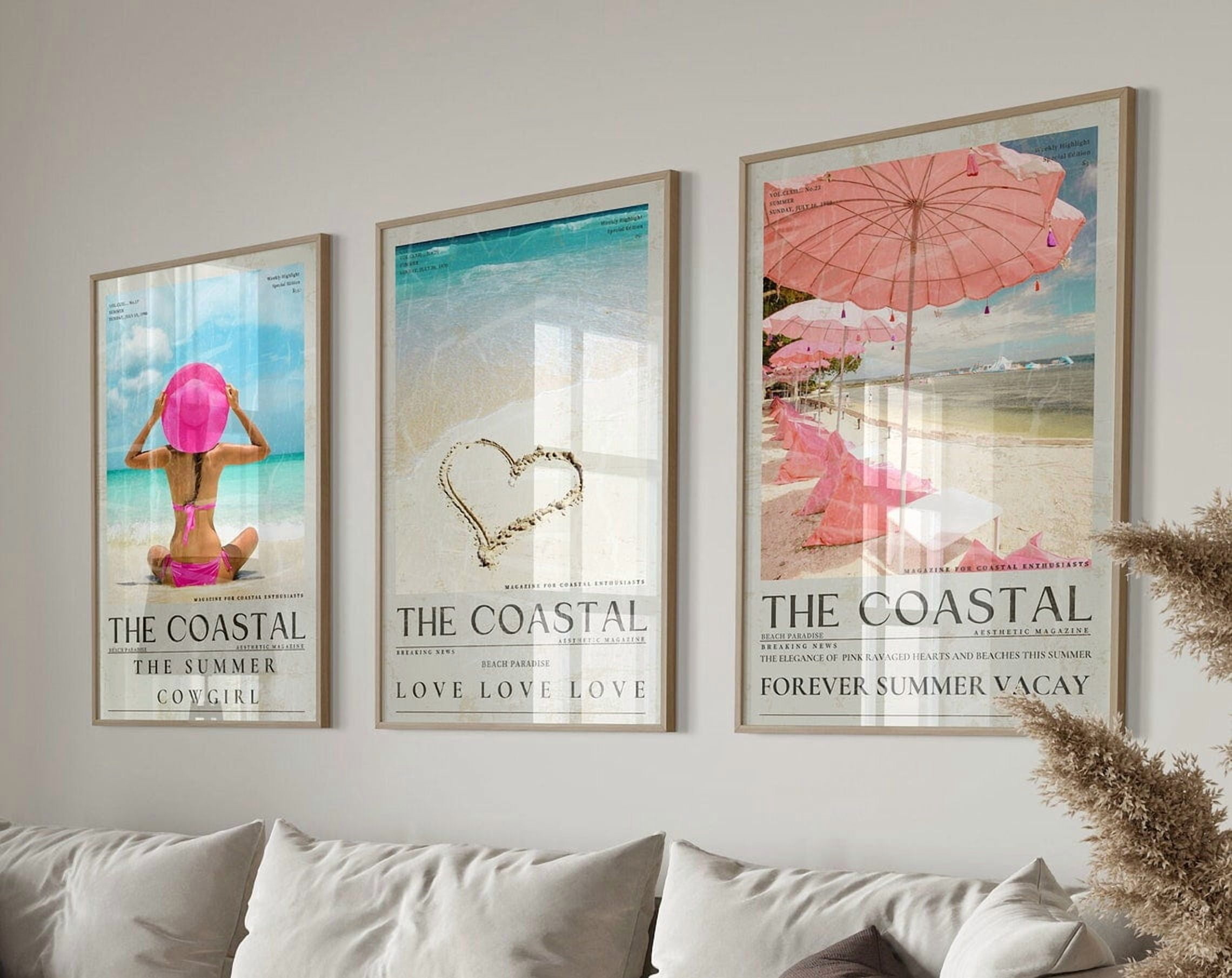 Set Of 3 Coastal Cowgirl Newspaper Wall Art Prints, Vintage Magazine ...