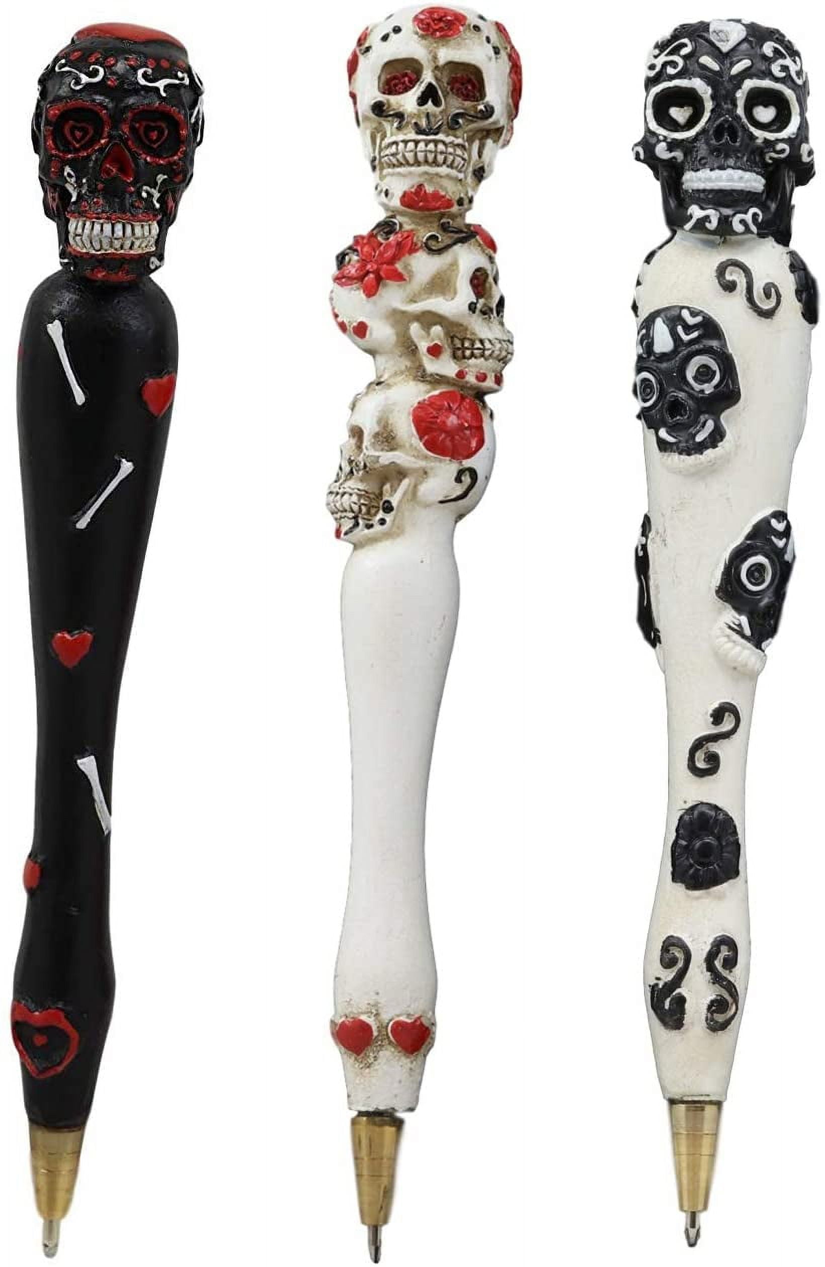 Set Of 3 Colorful Dias De Los Muertos Day Of The Dead Sugar Skull Pen ...