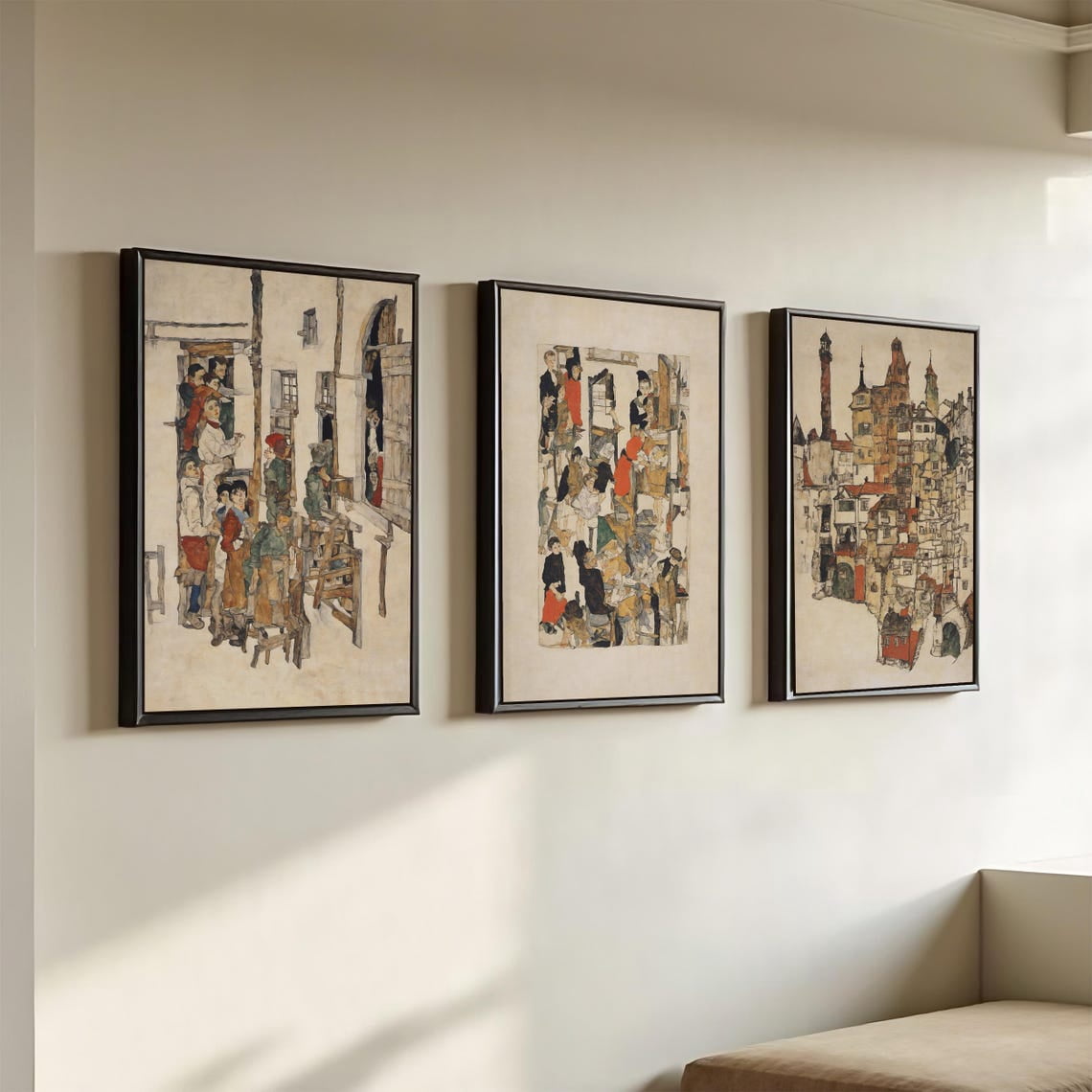 Set Of 3 Expressionist Antique Cityscape Old World Wall Art Prints ...