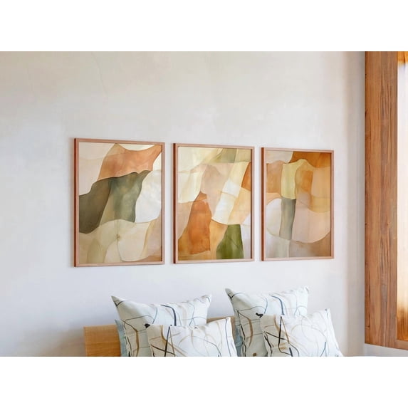 Set Of 3 Faux Look Painterly Boho Triptych Warm Neutral Abstract Earth ...