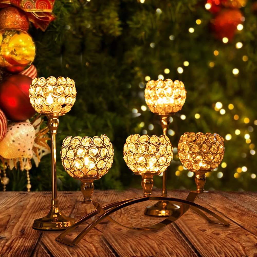 Set Of 3 Gold Candle Holders Table Centerpieces,Tealight Candlestick ...