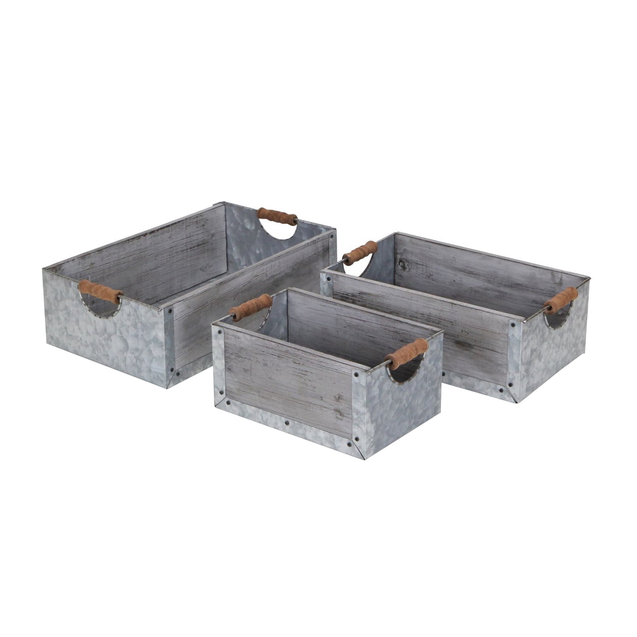 3-Piece Large to Small Gray Wash Wooden and Metal Decorative Storage ...