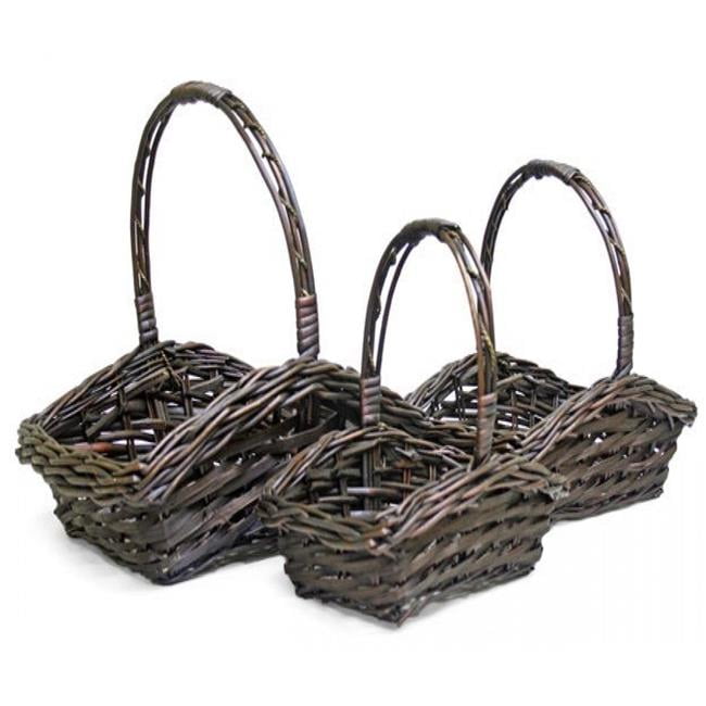 MDR Trading Inc. AI-4175MAH Set Of 3 Mahogany Willow Rectangular Handled Baskets - Walmart.com