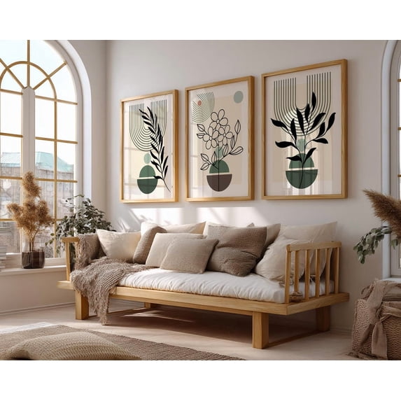 Set Of 3 Minimal Abstract Boho Botanical Japandi Line Plant For Modern ...