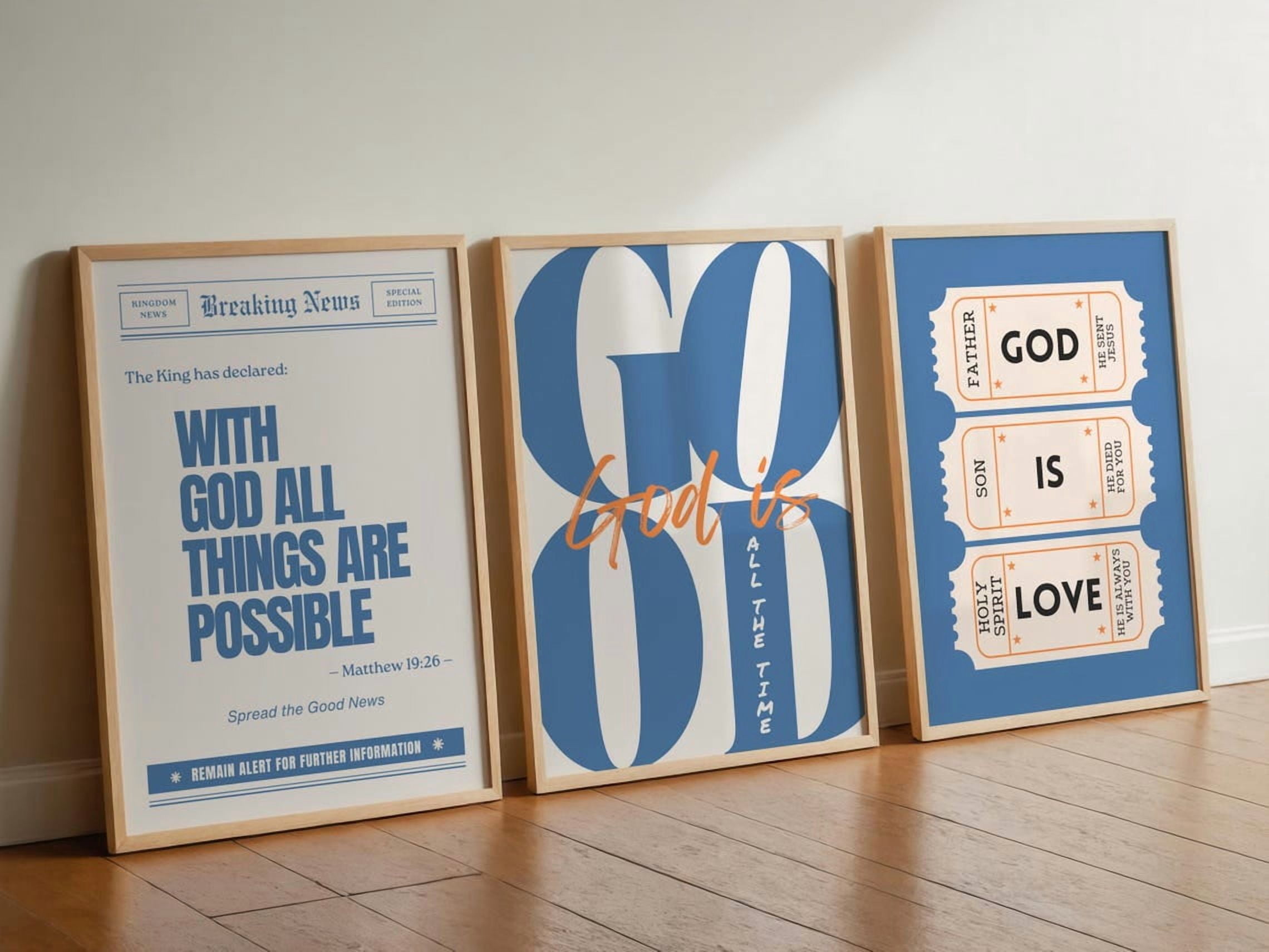 Set Of 3 Modern Orange Blue Trendy Christian God Is Good All The Time ...