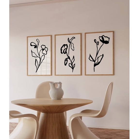 Set Of 3 Neutral Minimal Leaf Plant Botanical Still Life Series Black ...