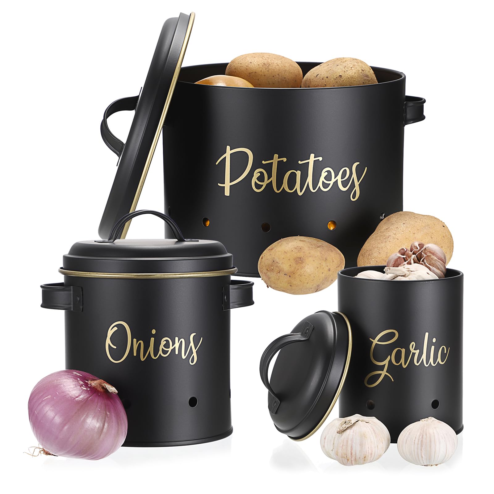 Set Of 3 Potato Onion Garlic Storage Bins Vegetable Containers Food ...