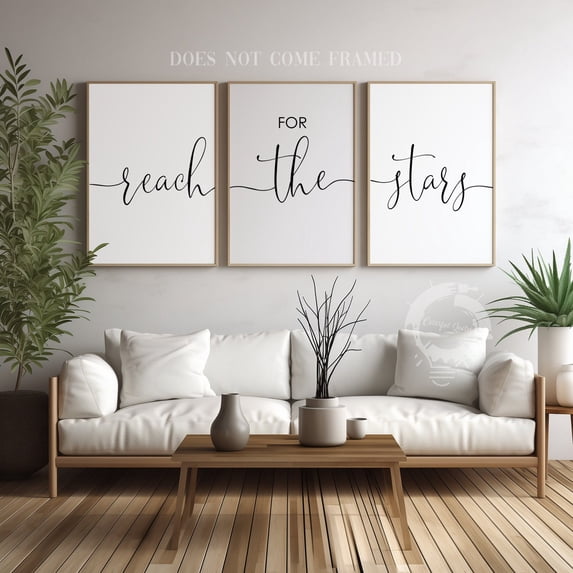 Set Of 3 Reach For The Stars Wall Art Prints, Minimalist Home, Modern ...