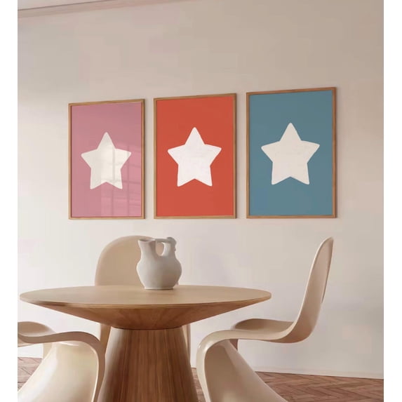 Set Of 3 Retro Stars Wall Art Prints, Colorful Trendy, Aesthetic ...