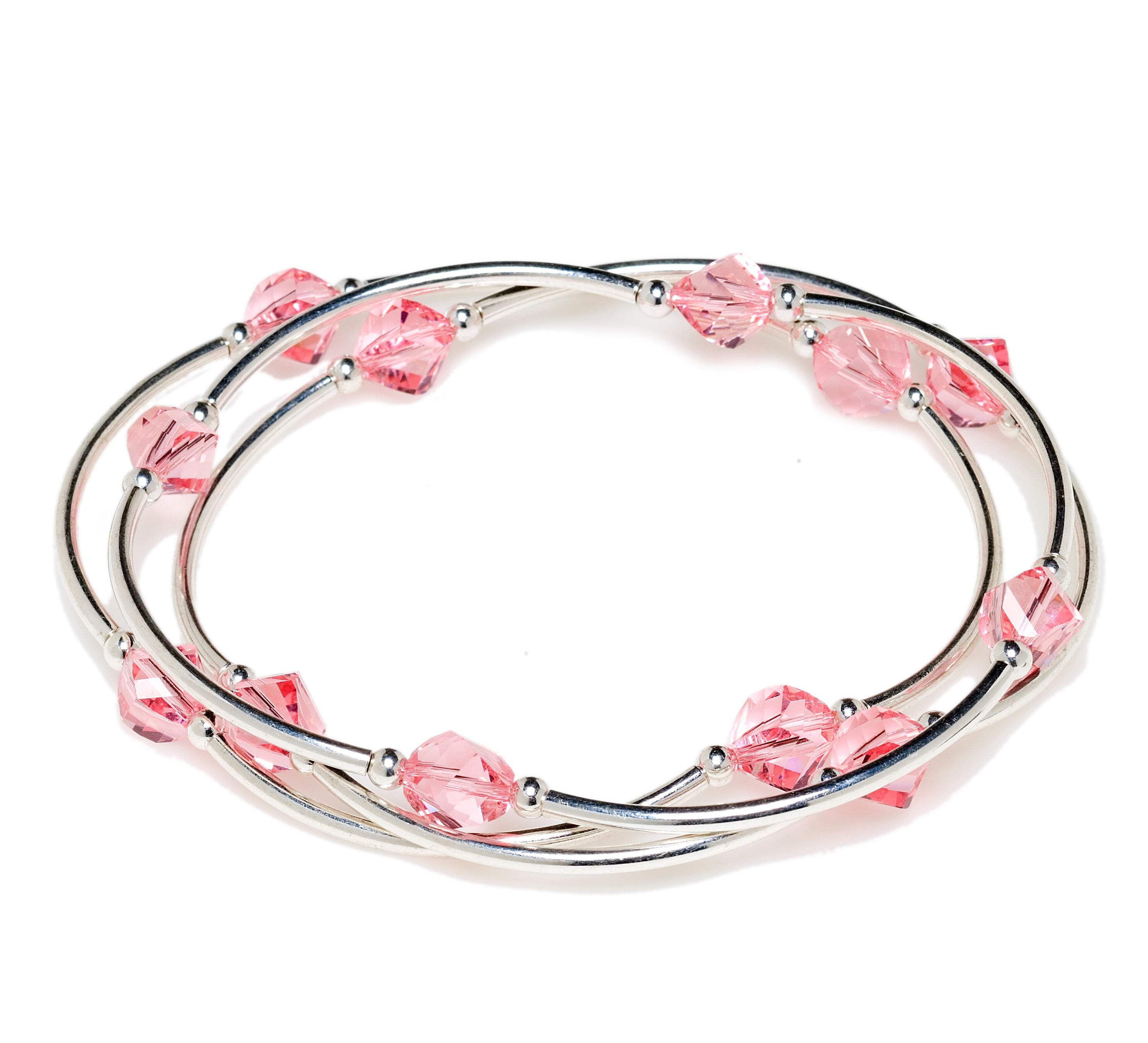 Set Of 3 Rose Pink Swarovski Crystal Helix Stackable Bracelets - Walmart.com