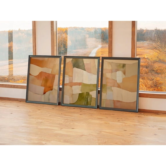 Set Of 3 Sage Moss Green Soft Earth Tone Triptych Boho Abstract ...