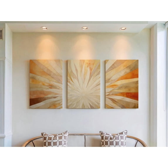Set Of 3 Semi Circle Geometric Sunburst Triptych Warm Boho Abstract ...