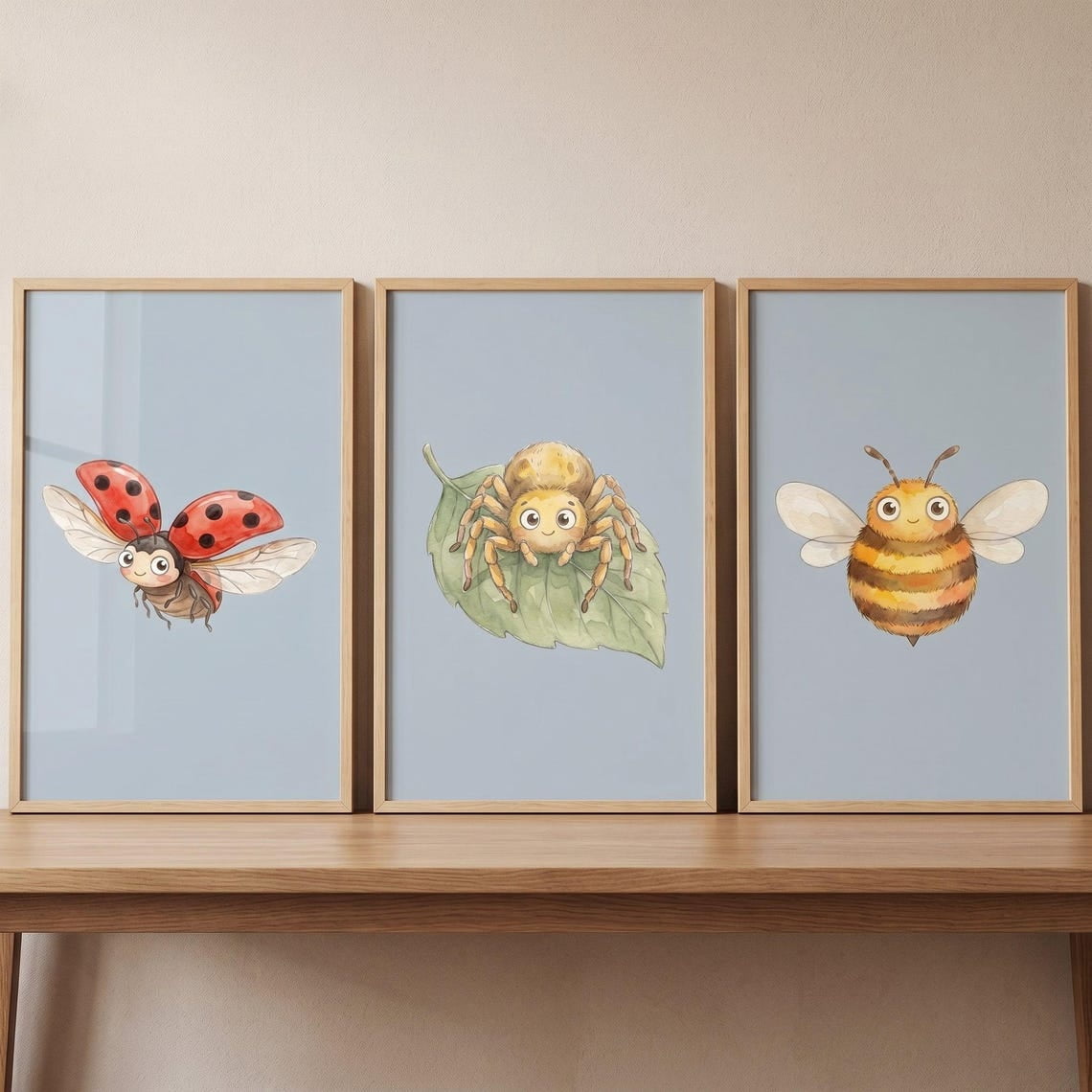 Set Of 3 Serene Garden Bug Nursery Wall Art Prints, Insect, Bee Ladybug ...
