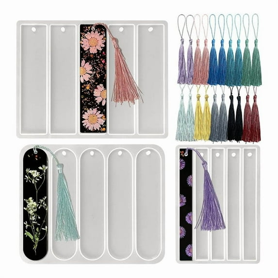 Set Of 3 Shiny Bookmark Silicone Mold, Resin Mold with Tassel, Small Medium Rectangular ...