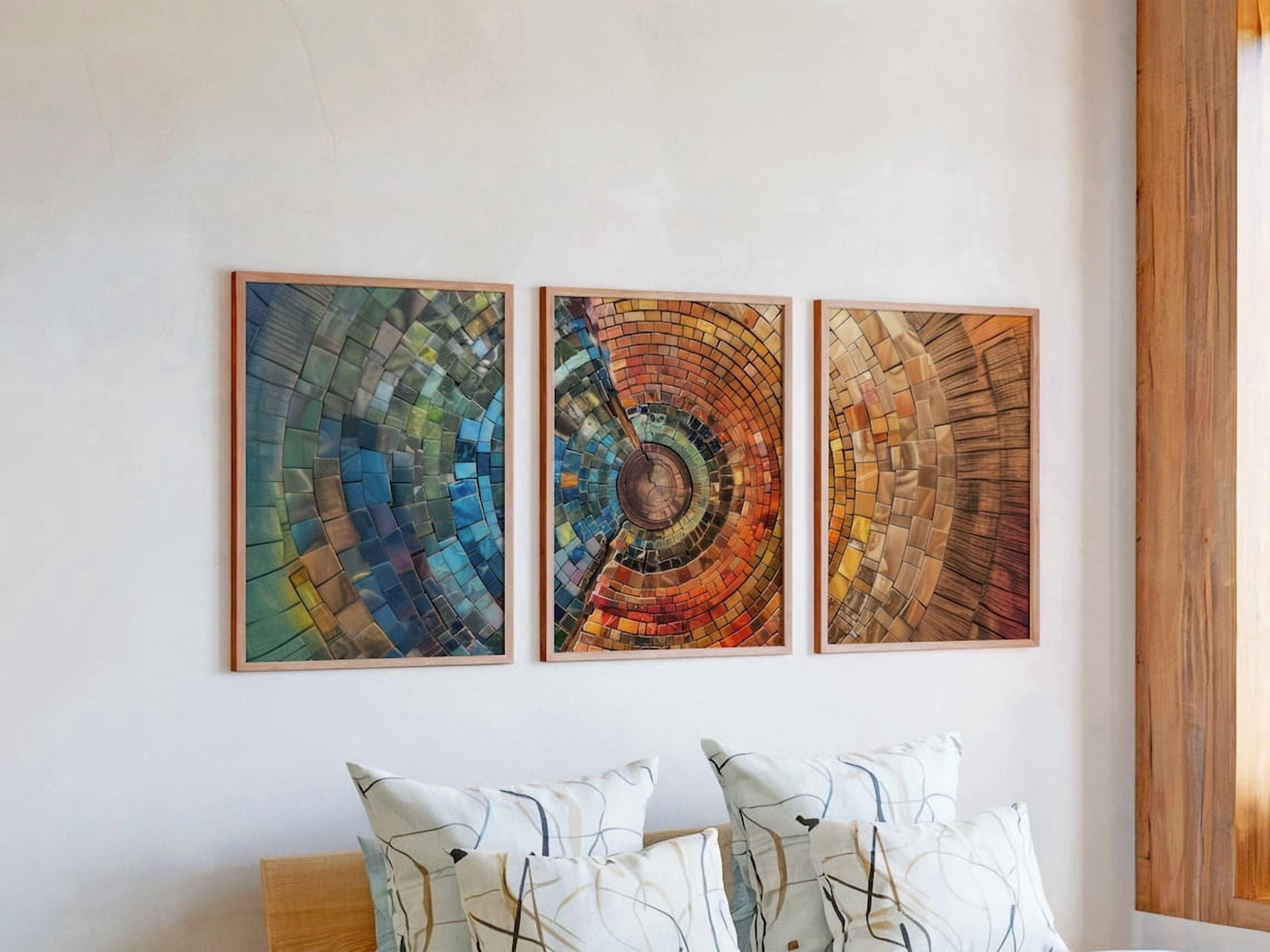 Set Of 3 Triptych Mosaic Tree Ring Abstract Nordic Nature Gallery ...