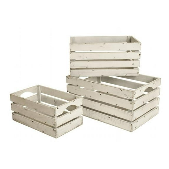 Set Of 3 White Washed Distressed Storage Crates - Walmart.com