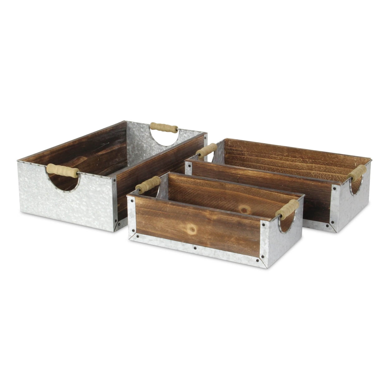 Set Of 3 Wood and Metal Crates with Side Handles - Walmart.com