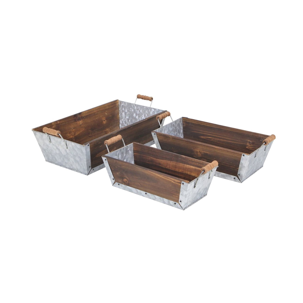 Set Of 3 Wood and Metal Tapered Crates with Side Handles - Walmart.com