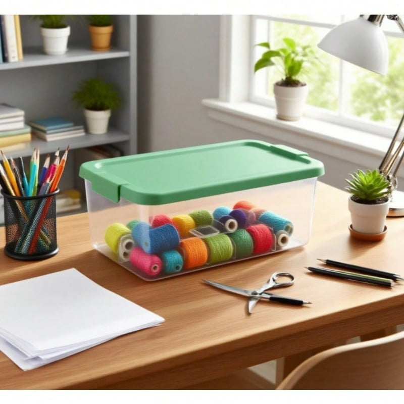Set Of 4 12 Quart Plastic Storage Boxes, Green Lily Color, Lidded ...