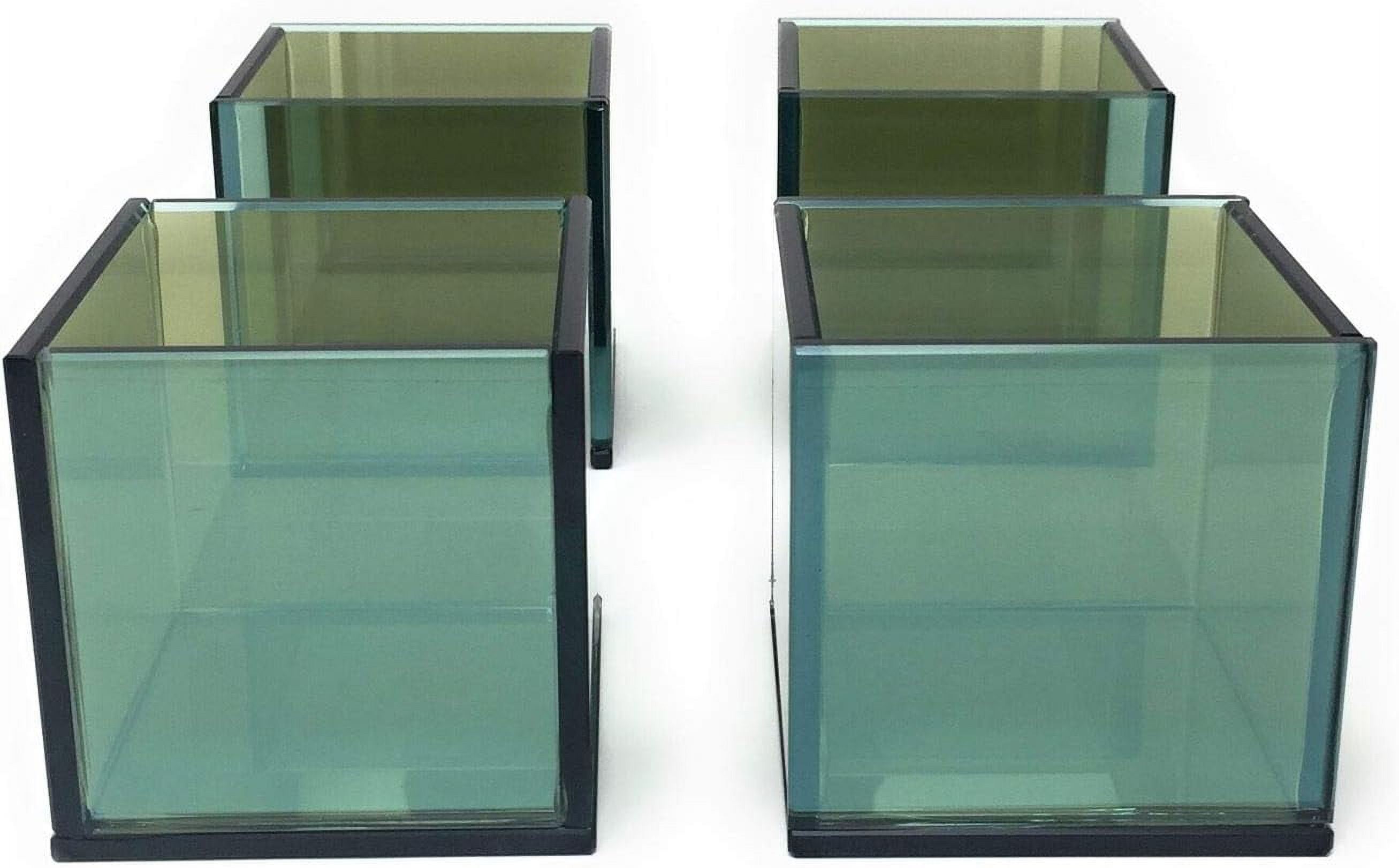 Set Of 4 Bluish Green Glass Cube Tea Light Holder Reflective Mirror Effect Measures 3 Cube