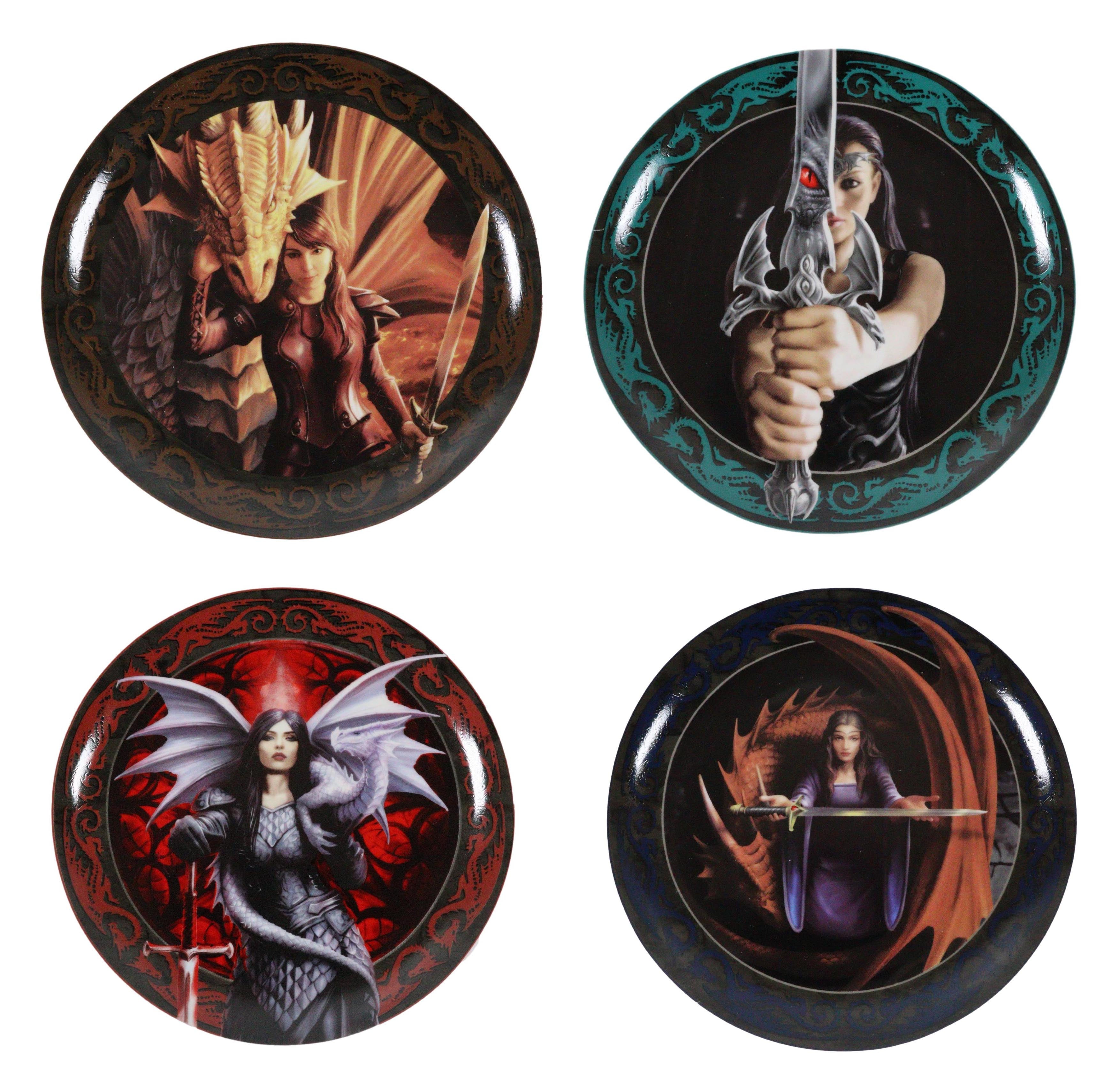 Set Of 4 Fantasy Warrior Maidens With Magic Rune Dragons Dessert Salad ...
