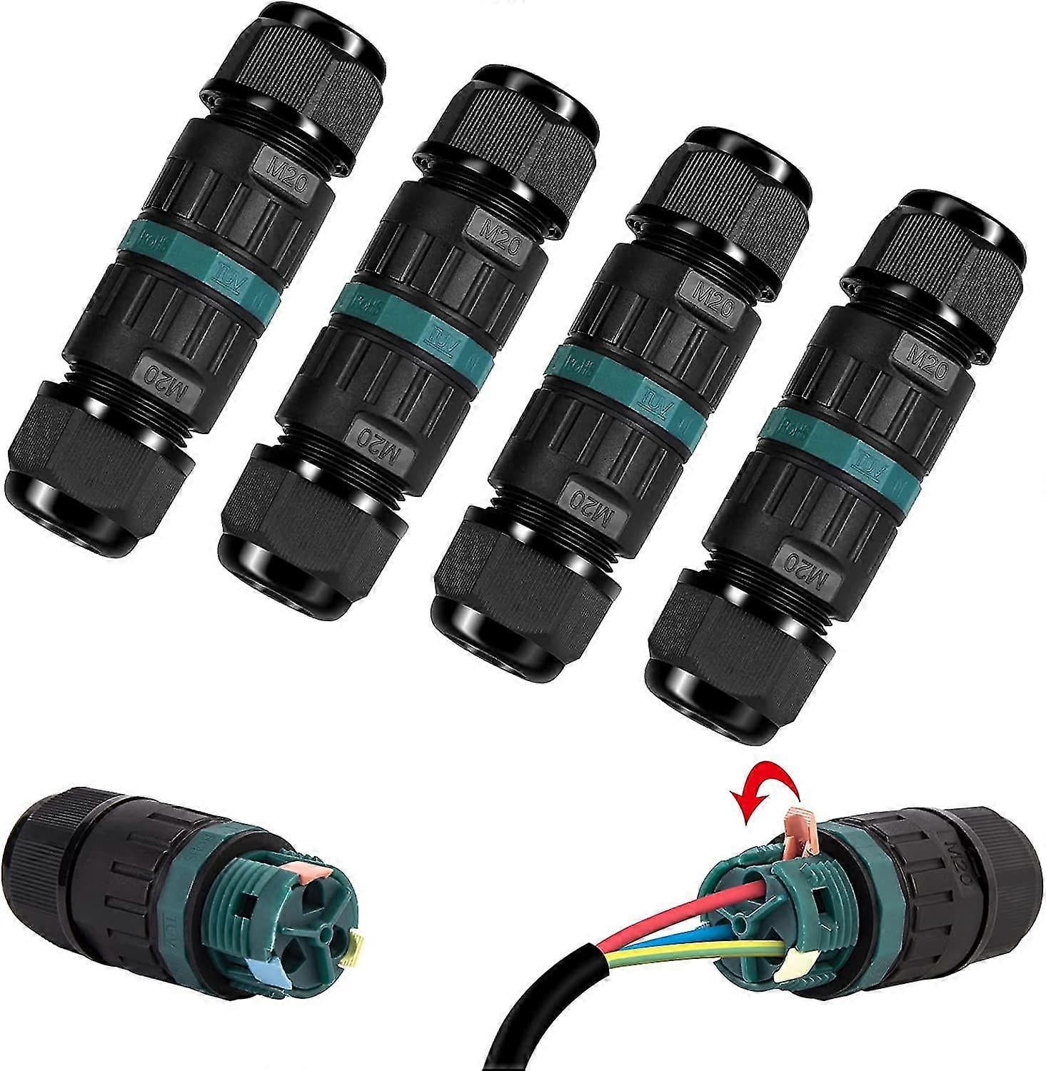 Set Of 4 Ip68 Waterproof Electrical Connector - 3-pin Waterproof ...