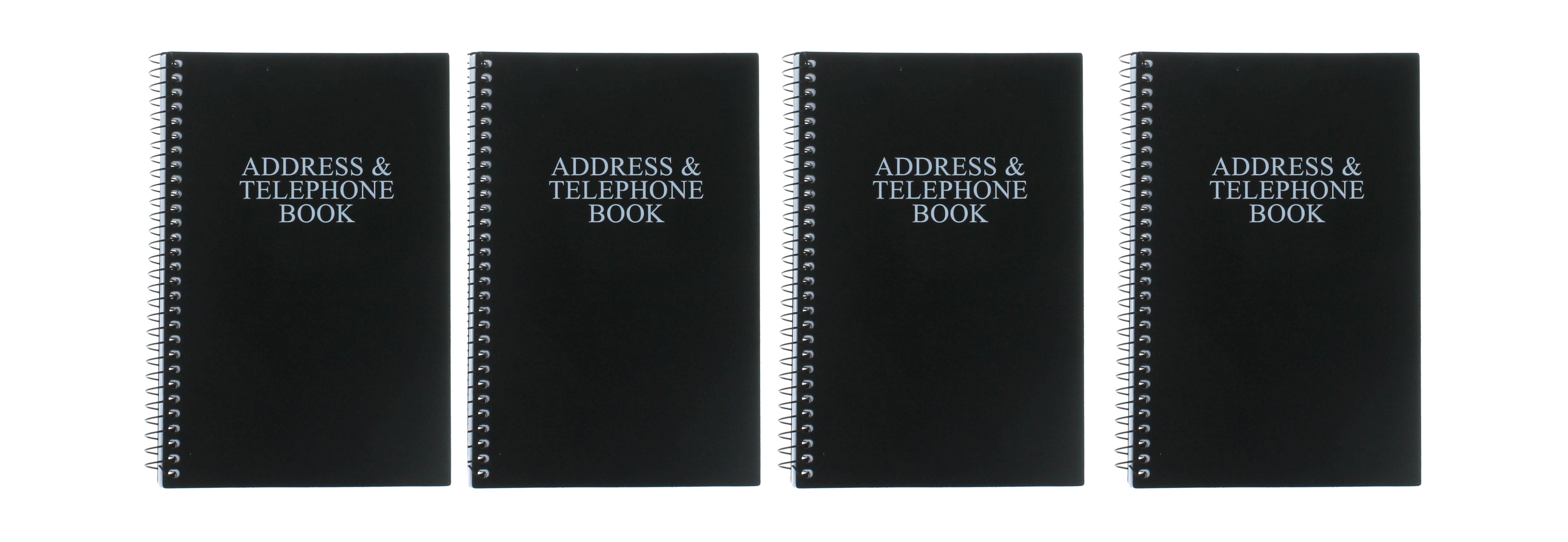 Set Of 4 Personal Black Telephone Address Book Spiral Bound Vinyl Cover ...