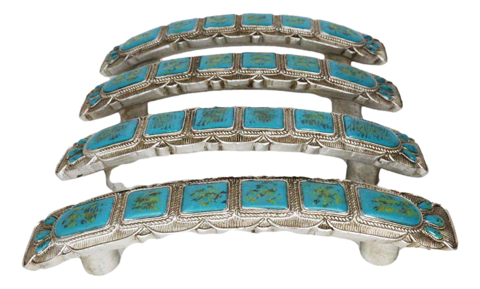 Free Shipping! Set Of 4 Rustic Western Silver Turquoise Boho Drawer ...