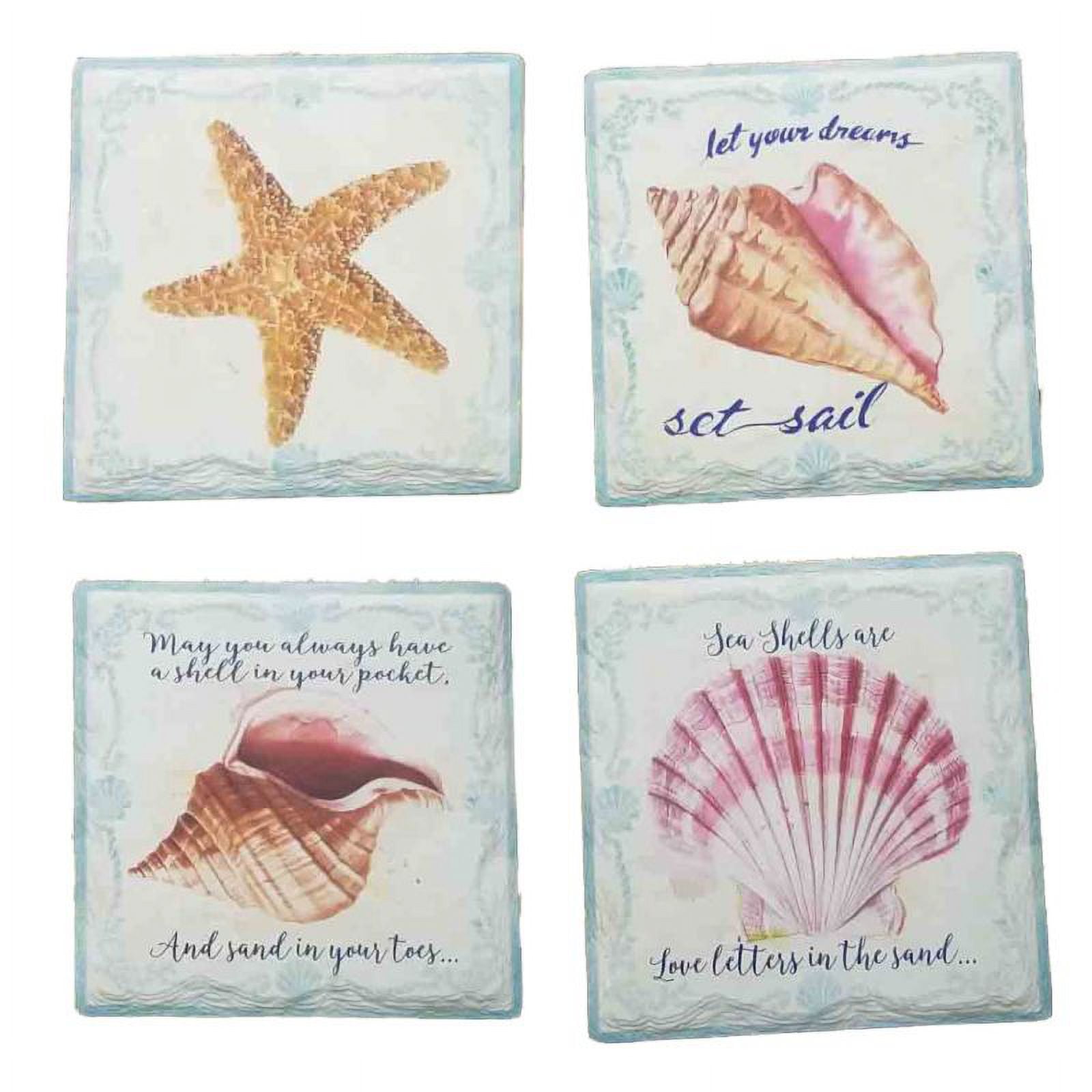 Set Of 4 Sea Shells And Star Fish Coasters - Walmart.com
