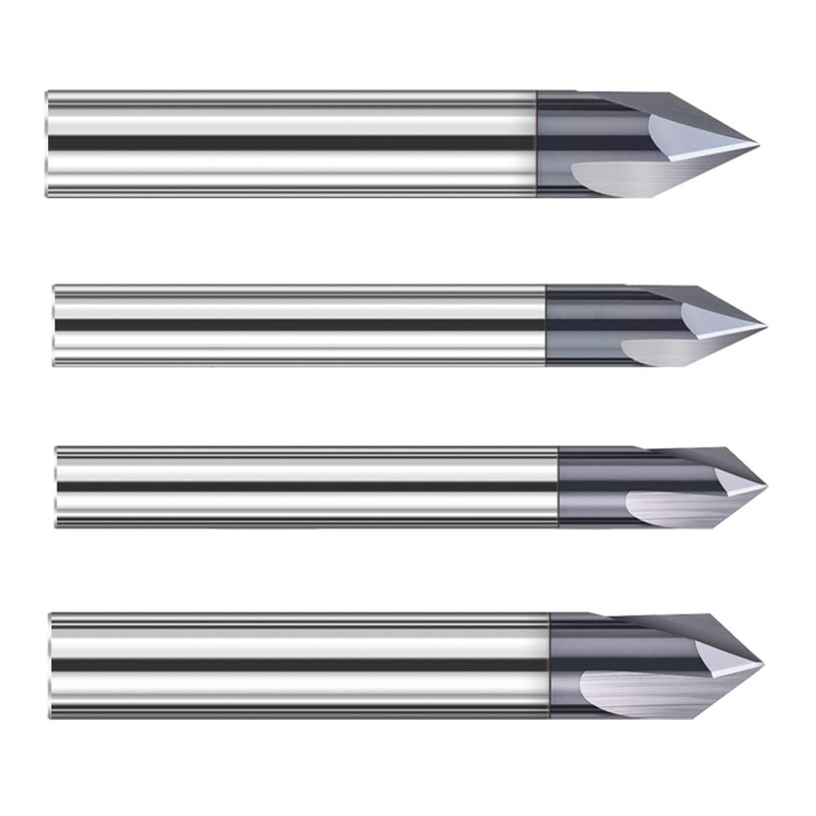 Set of 4 Solid Carbide Chamfer Cutters 3 Flutes V Groove Cutter 60 and ...