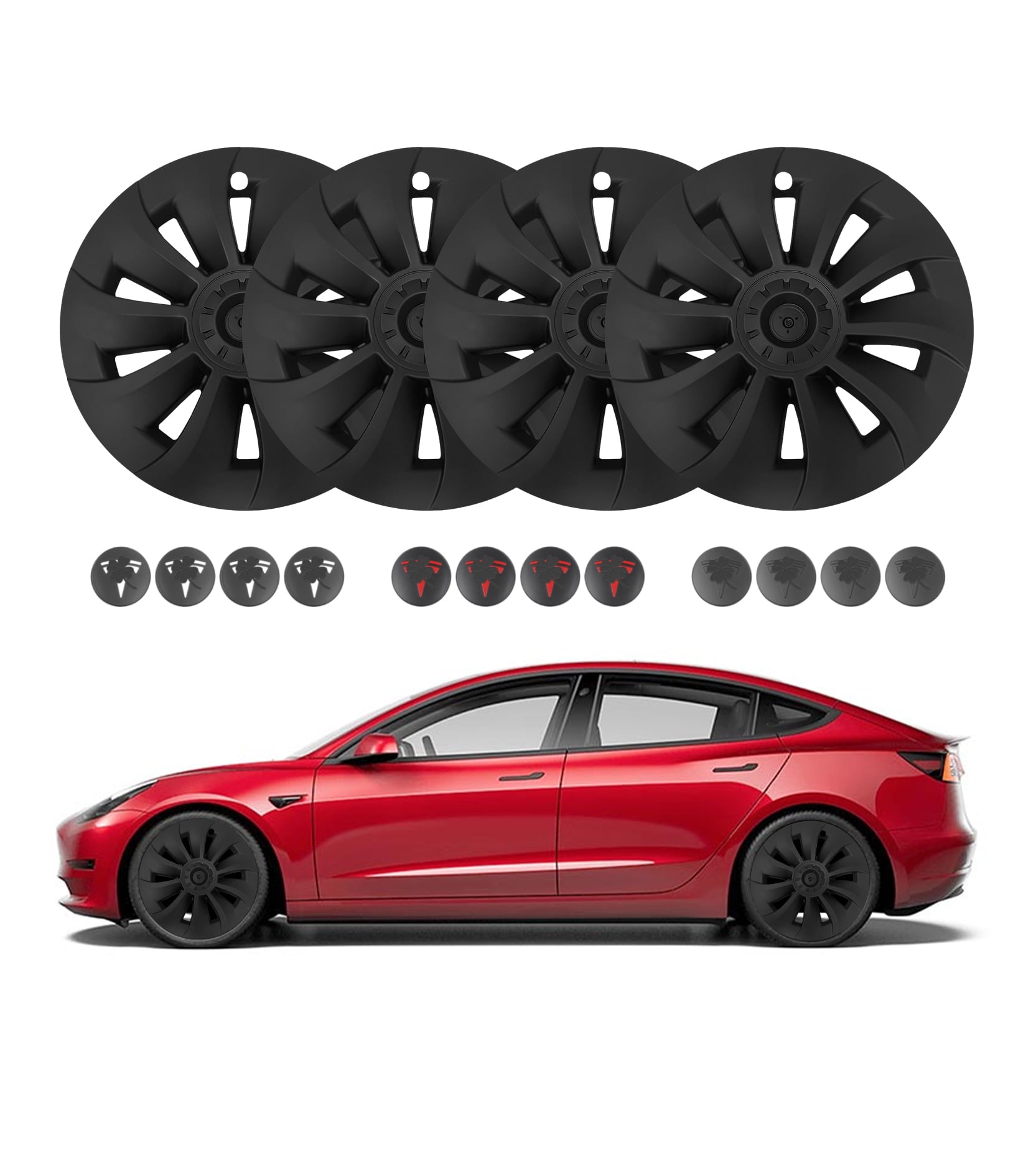 Set Of 4 Wheel Covers Big Cyclone Hubcaps Matte Black For 2017-2023 ...