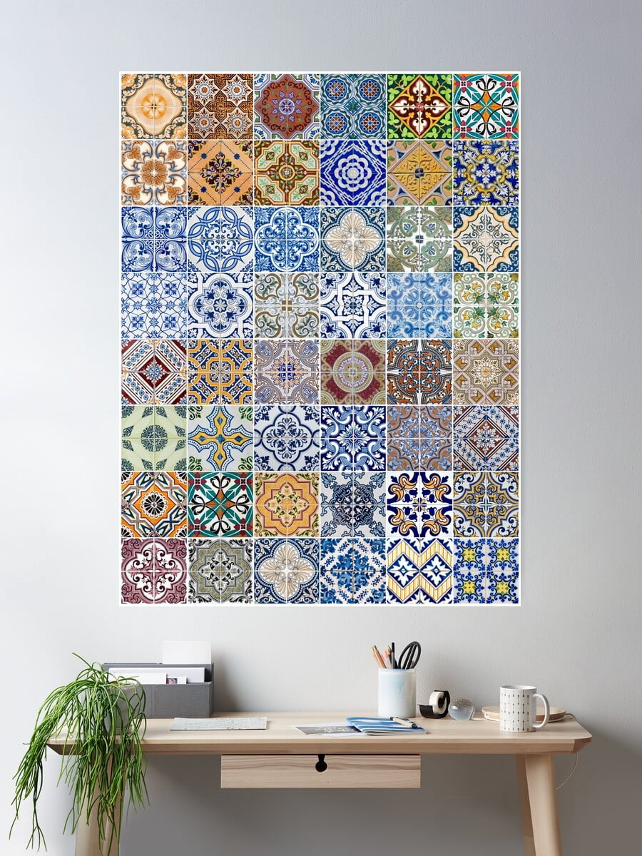 Set Of 48 Ceramic Tiles Patterns Poster Wall Art, Modern Wall Decor For ...