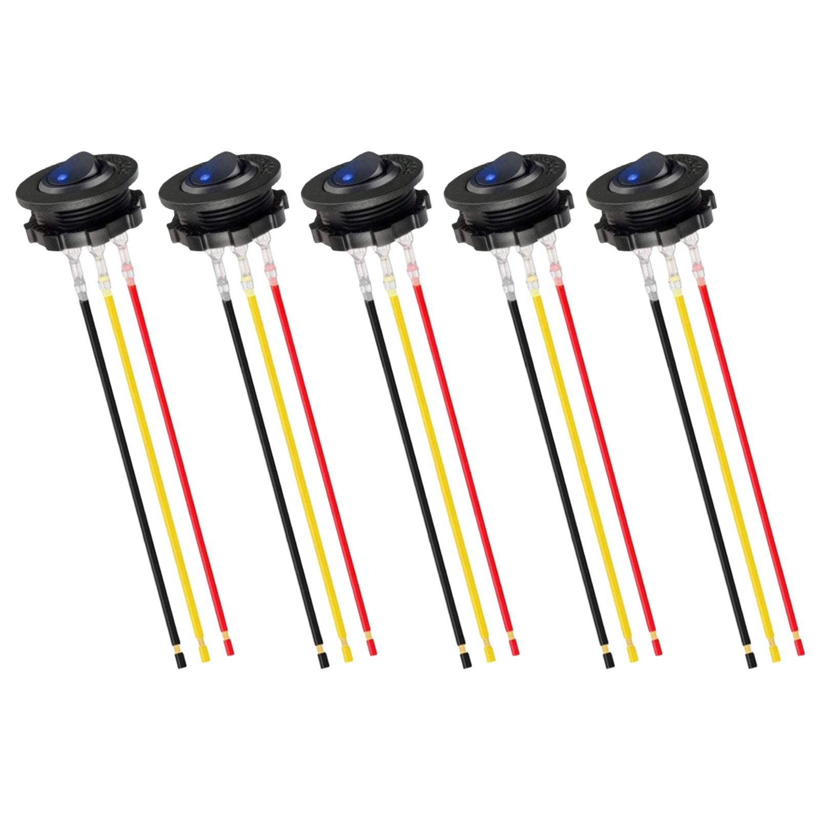 Set Of 5 12V 20A Round Rockers Switches Featuring LED Light & Wire ...