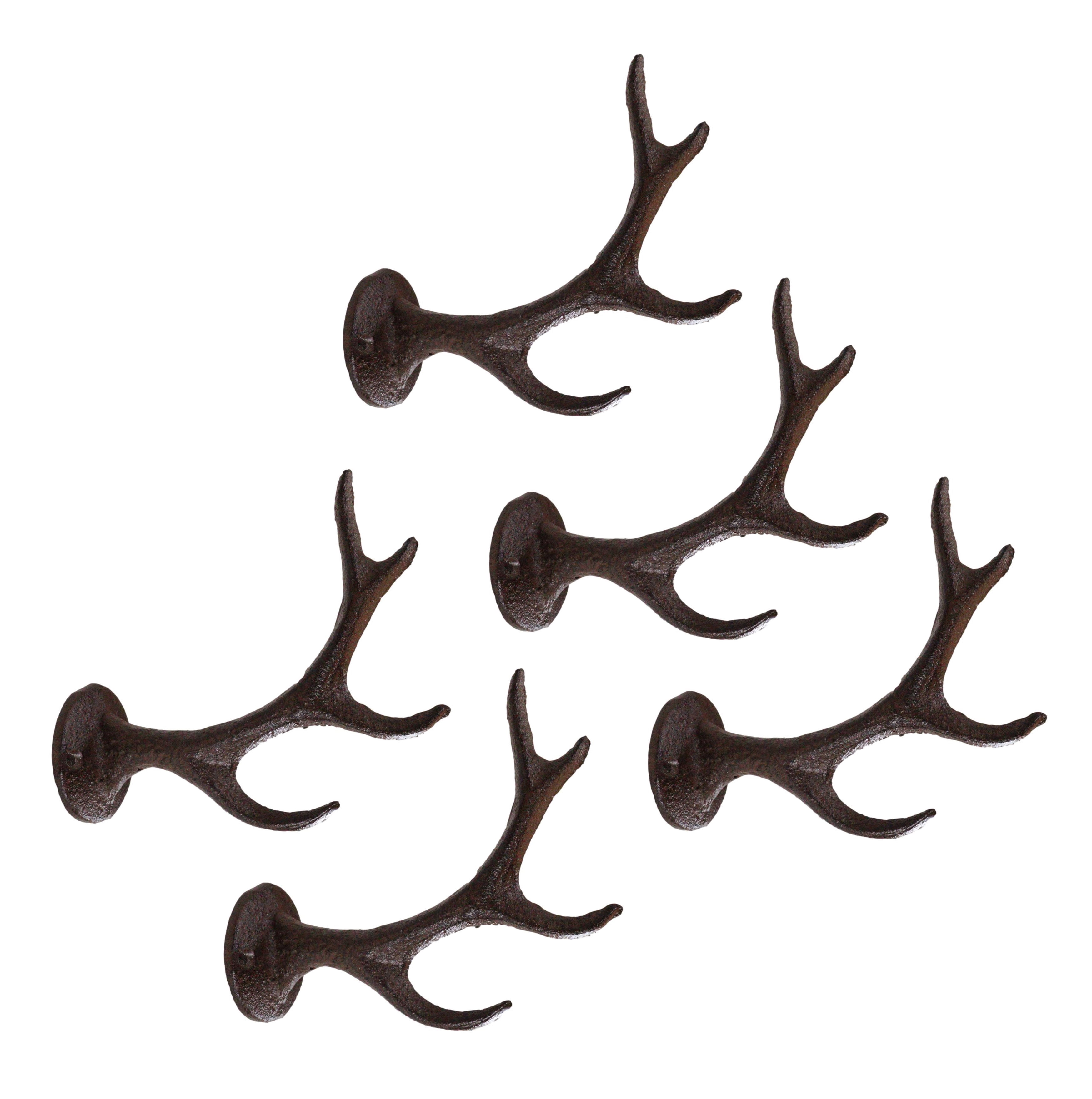 Set Of 5 Cast Iron Western Rustic Stag Deer Crown Antler Wall Coat Keys ...