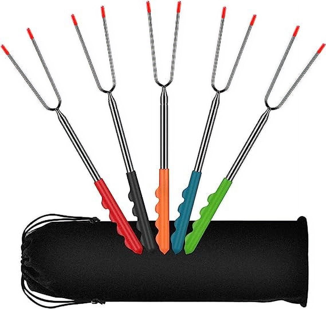 Set Of 5 Extendable Stainless Steel 32Cm 115Cm, Bbq Skewer Campfire Bbq ...