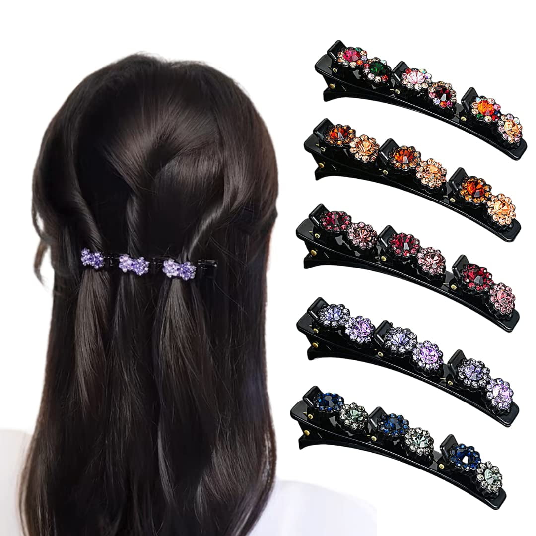 Set Of 5pcs Sparkling Crystal Stone Braided Hair Clips Satin Fabric ...