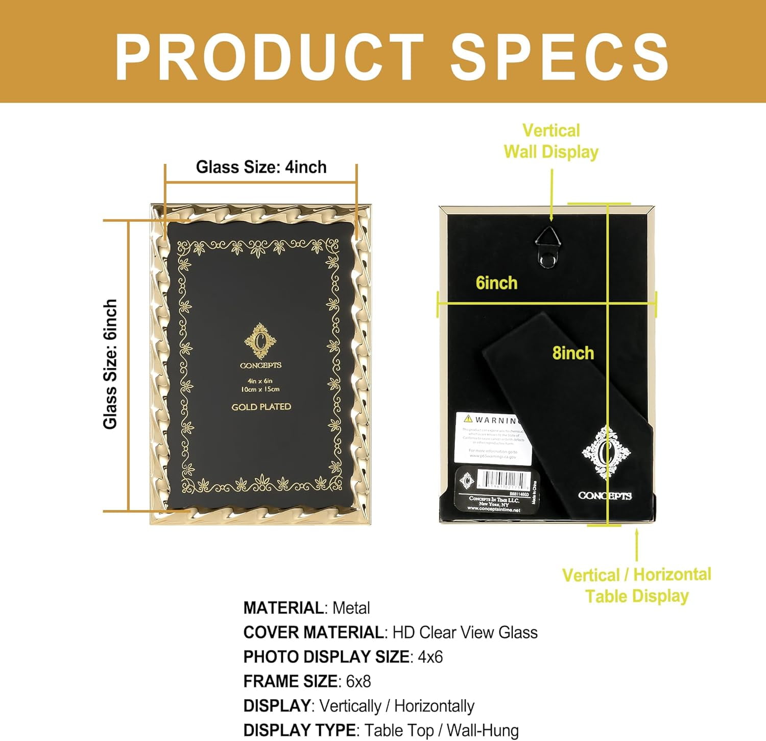 Set Of 6-4x6 Gold Twist Textured Metal Picture Frames for Family Photos ...