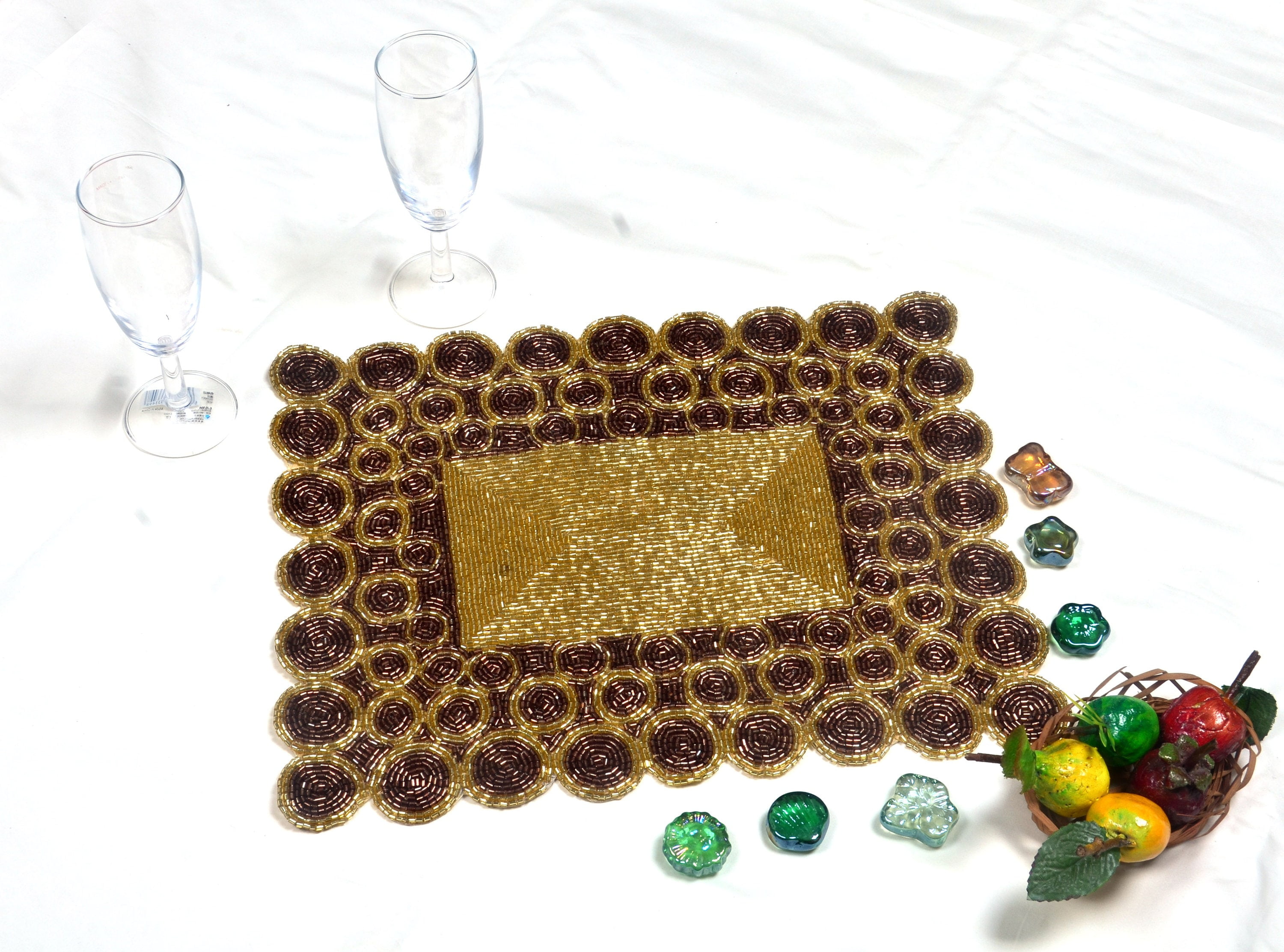 Set Of 6 Handmade Beads Placemat, Gold And Copper Tablemat, Designer ...