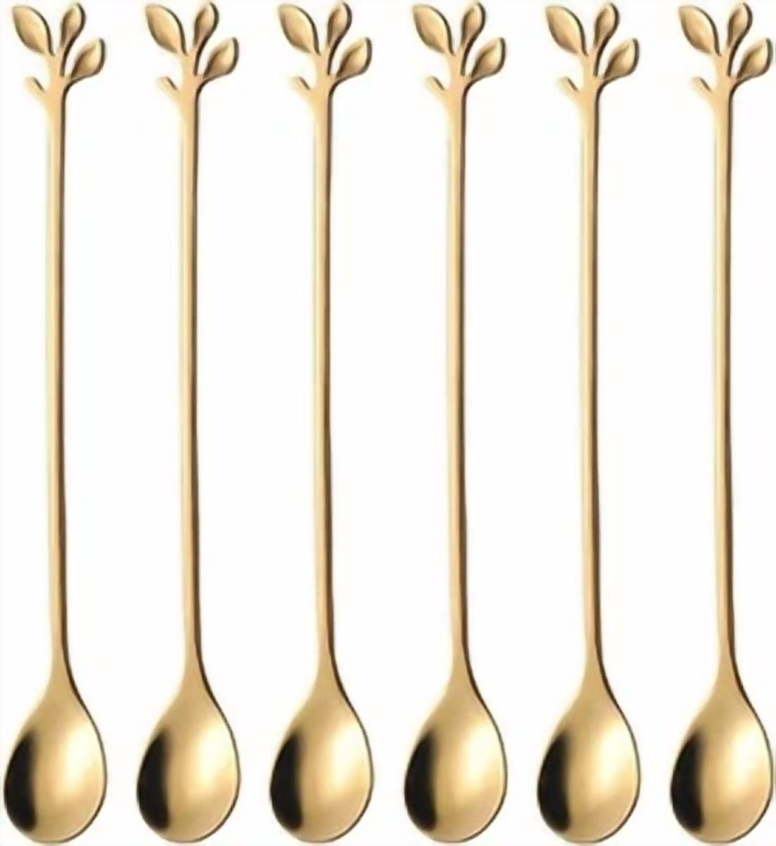 Set Of 6 Long Handle Gold Tea Spoons 7.4 Inch Ice Cream Coffee ...
