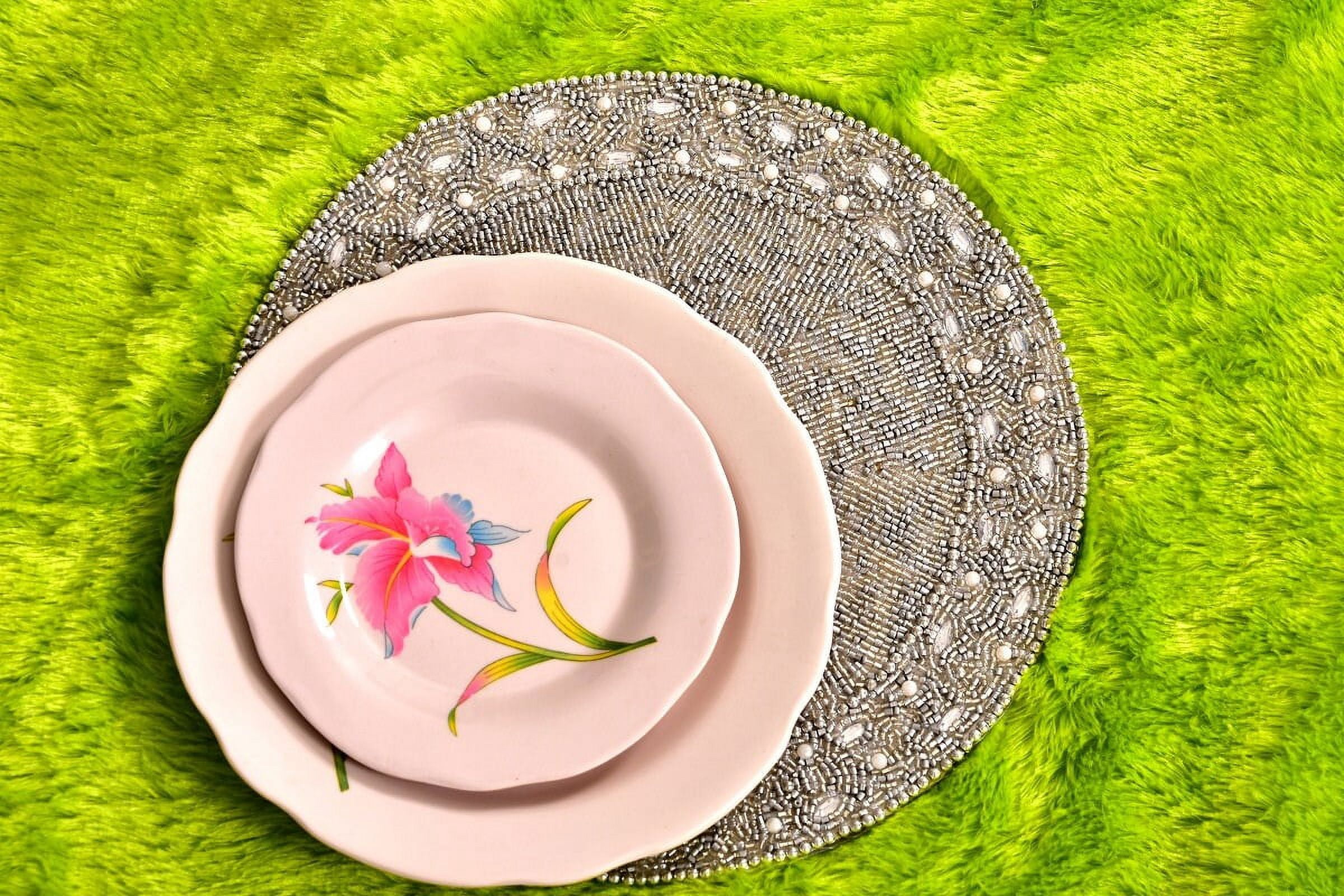 Set Of 6 Placemats, Silver Beaded Placemat, Luxury Tablemat, Designer ...