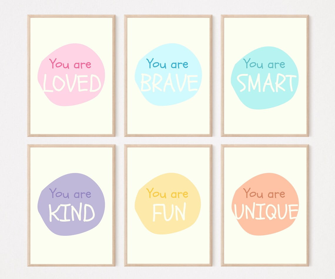 Set Of 6, Positive Affirmations, Kids Wall Art, Above Bed Decor ...