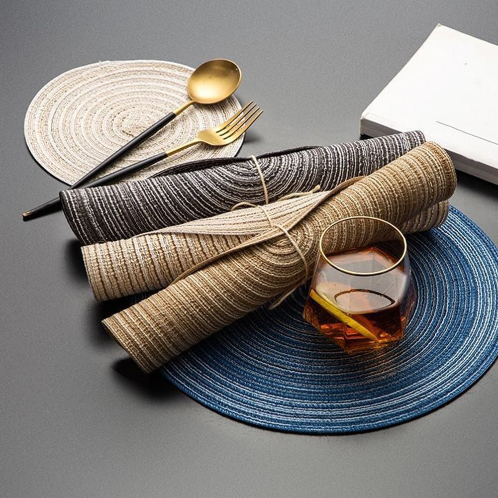 Set Of 6 Round Braided Placemat 30Cm Table Mats For Dining Table Woven ...
