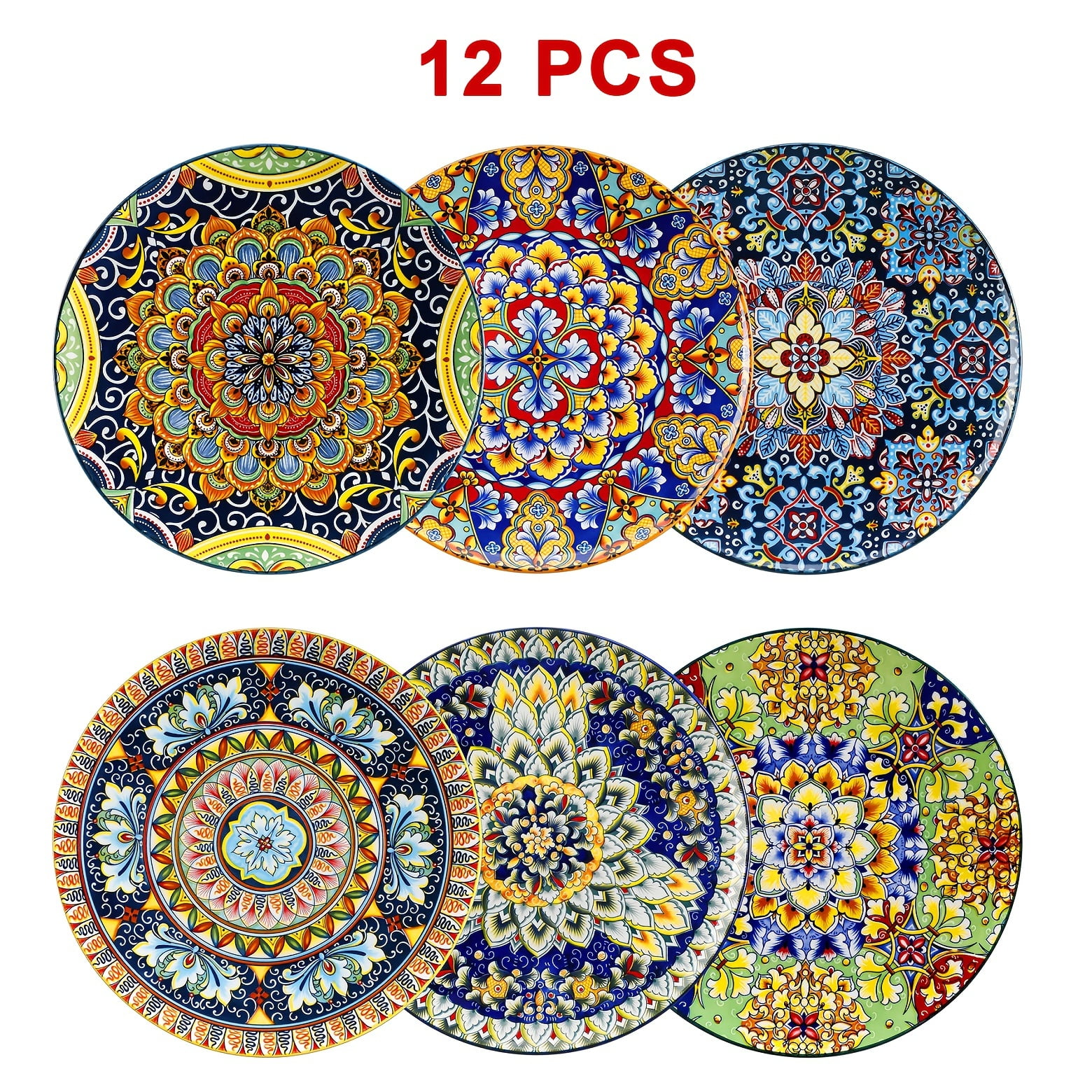 Set Of 6 SIMI Flat Dinner Plates Bohemian Style Made Of Porcelain ...