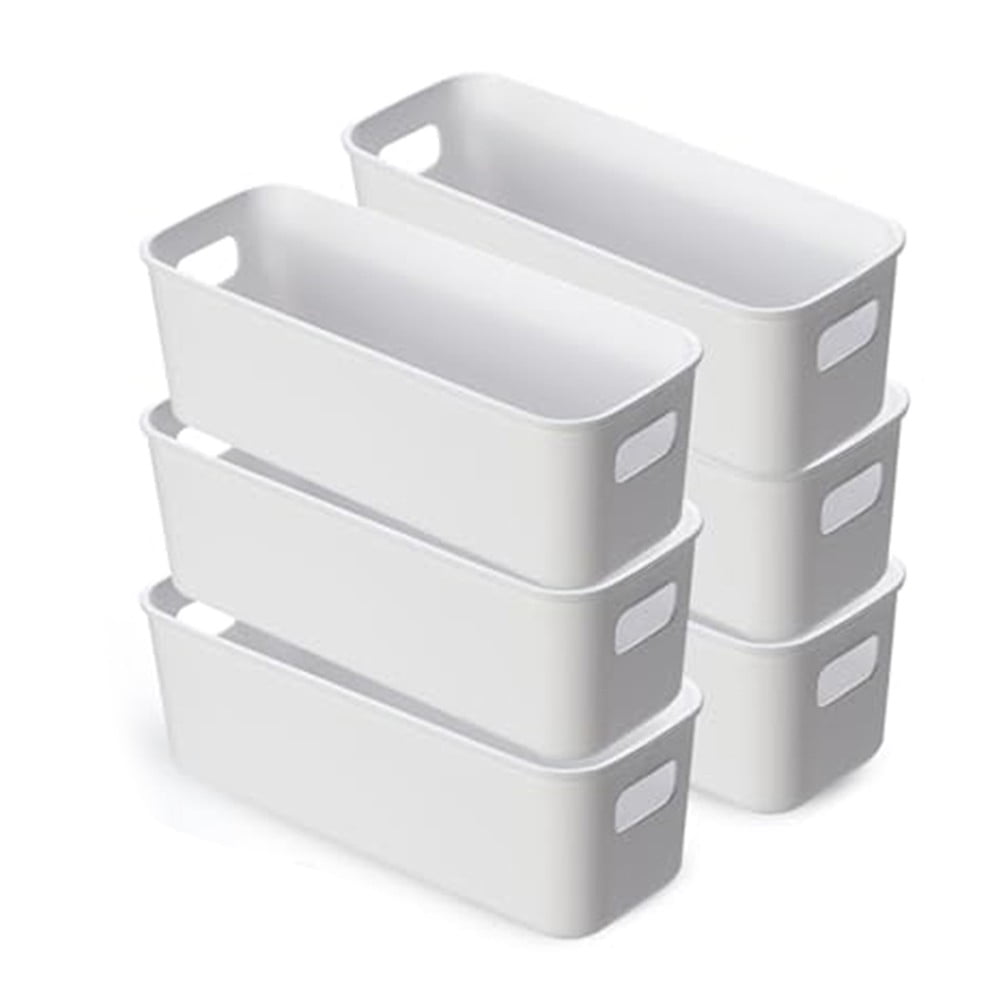 Set Of 6 Stackable White Storage Boxes Plastic Organizers For Kitchen ...