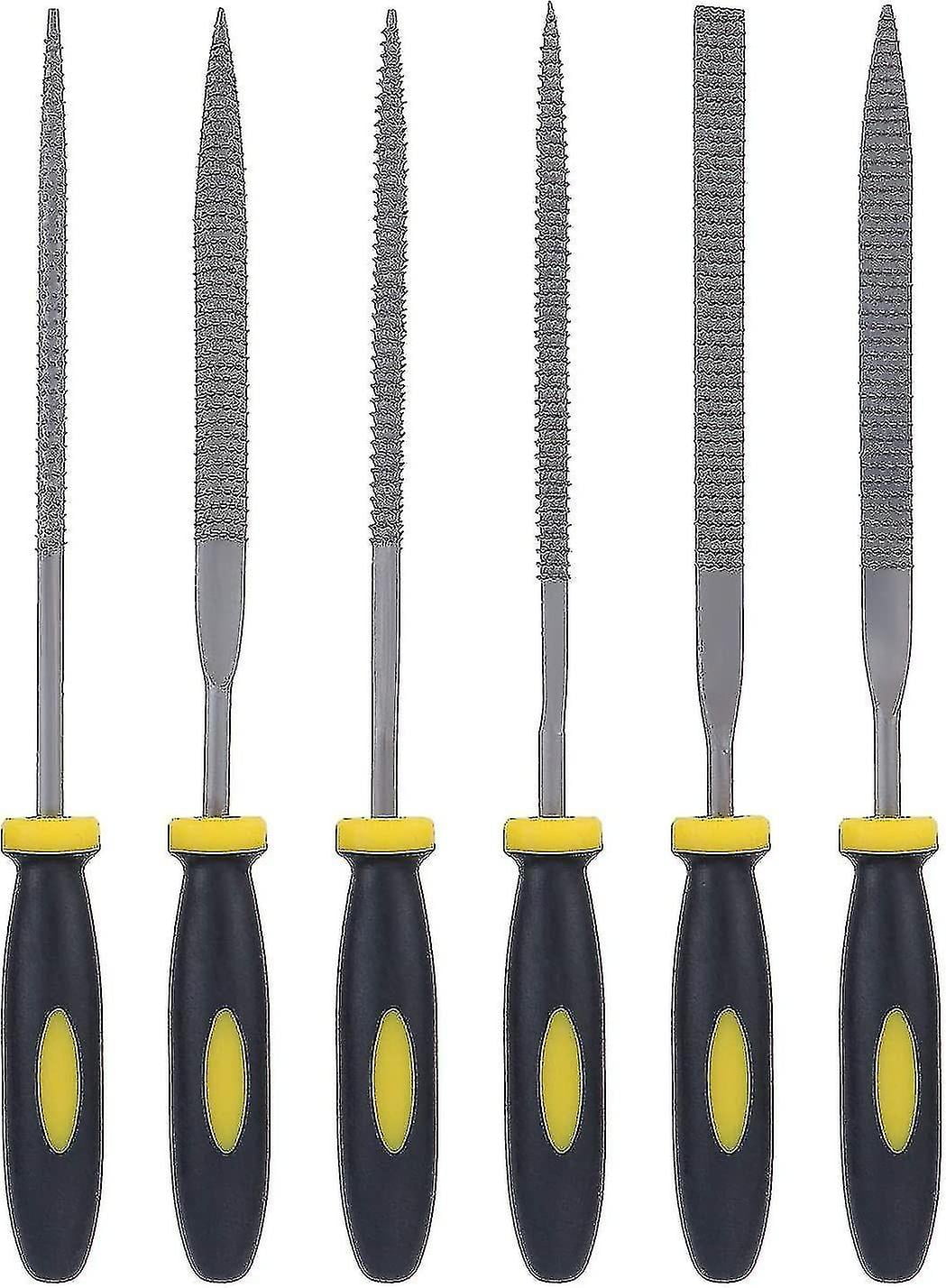 Set Of 6 Wooden Needle Files And Rasps With Soft Rubberized Handle With ...